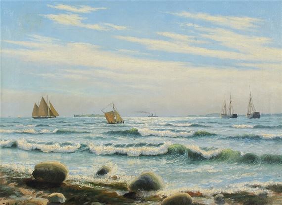 Vilhelm Carl Ferdinand Arnesen | Costal scenery with ships | MutualArt