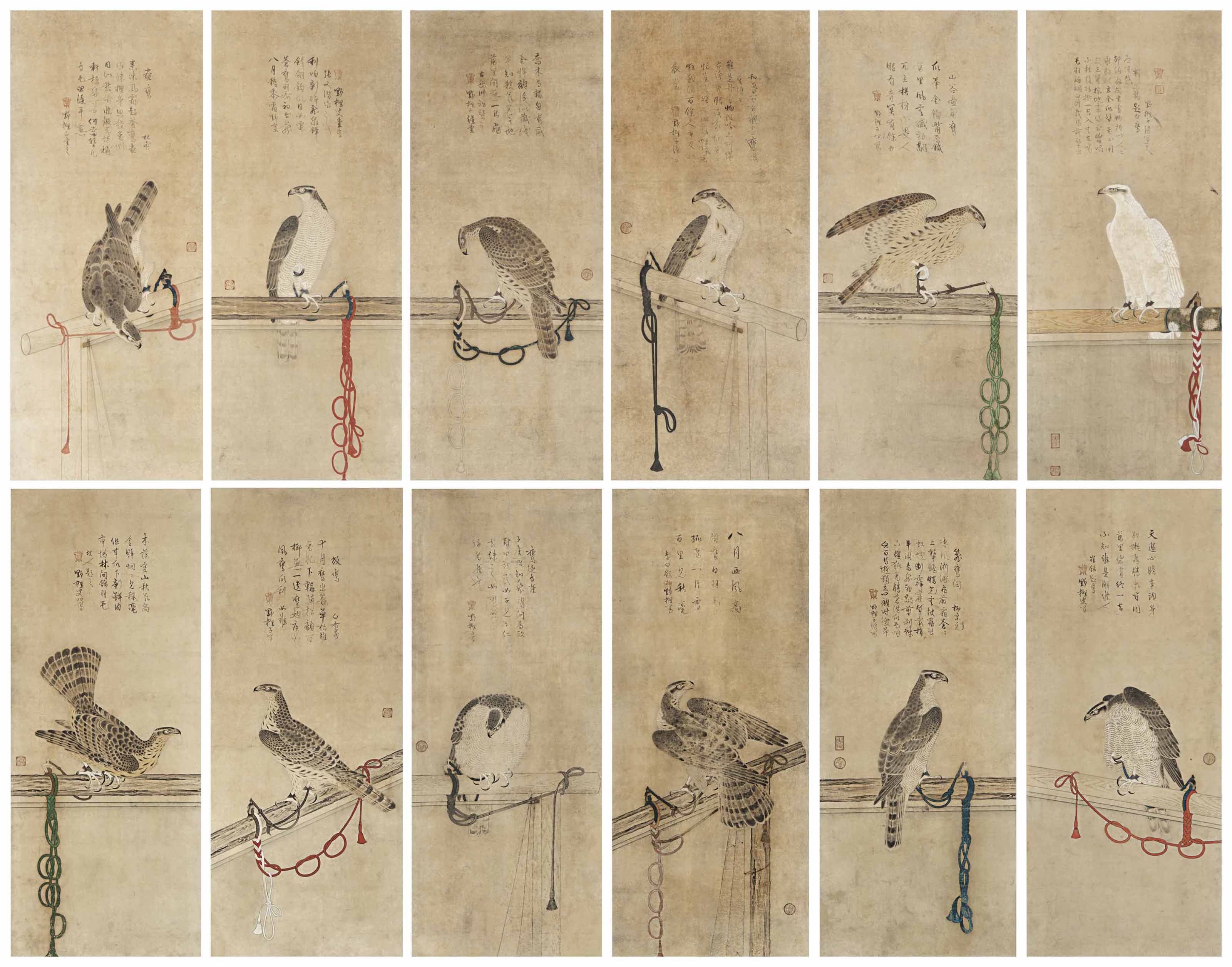 Soga Chokuan | TETHERED BIRDS OF PREY | MutualArt