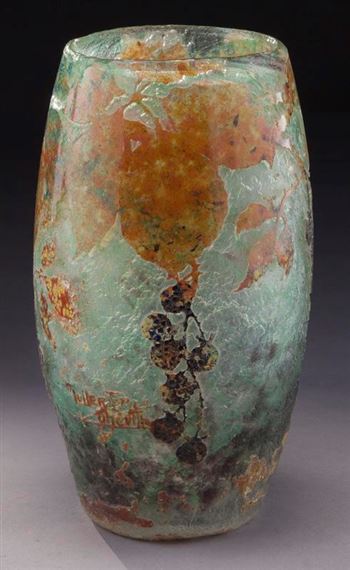 Muller Freres | Muller Freres barrel form green vitrified glass | MutualArt