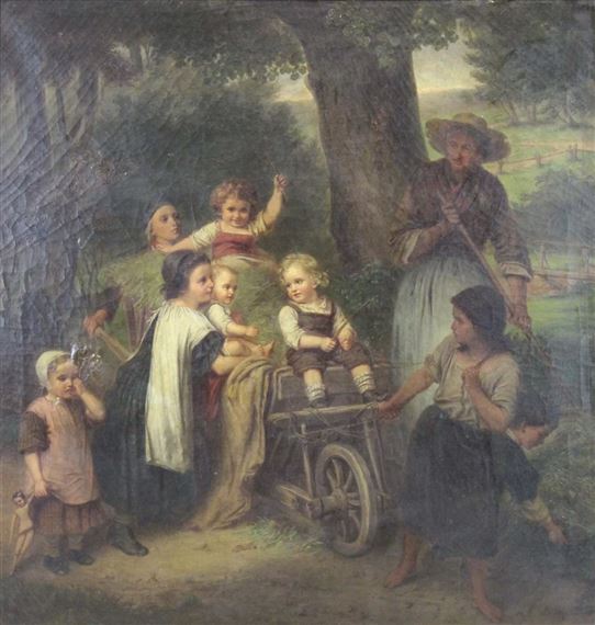 Carl Johann Lasch | Children in a Wagon | MutualArt