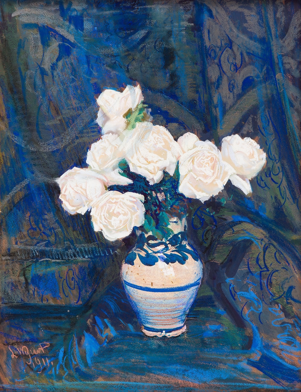 Leon Wyczolkowski | White roses in a vase (1911) | MutualArt