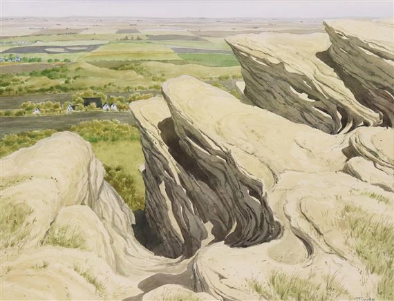 Stanford Perrott | SANDSTONE OUTCROP AND PRAIRIE FIELDS (1981) | MutualArt