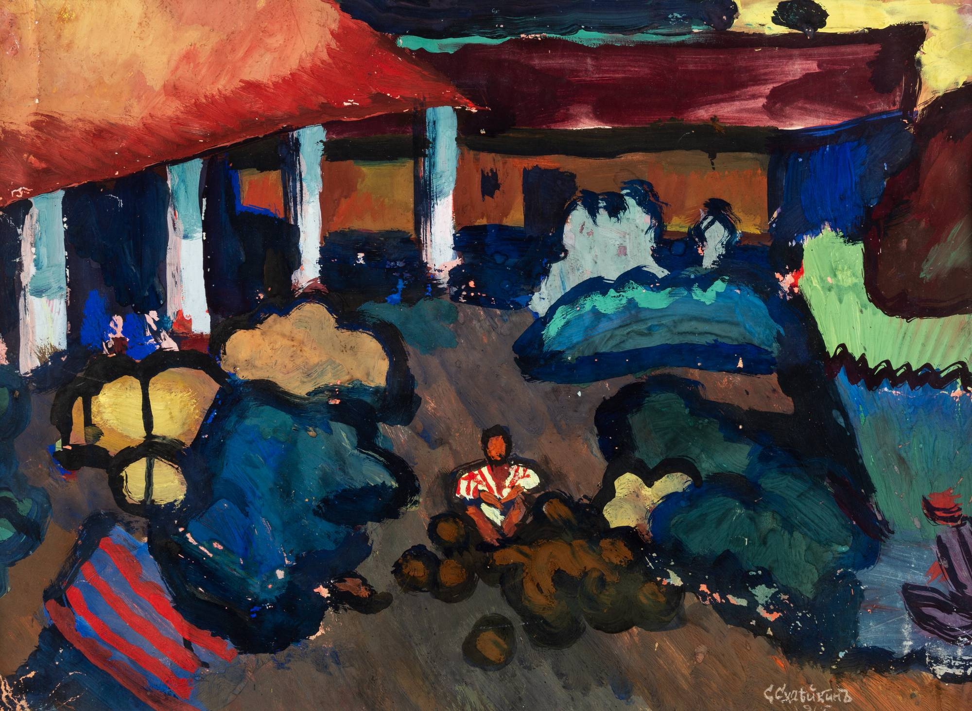 Sergei Sudeikin | Symbolist Landscape with Seated Man (1915) | MutualArt