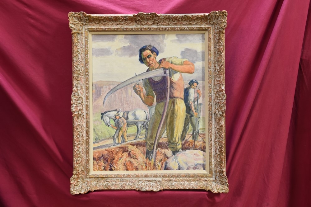 Harold Dearden | figure sharpening his scythe | MutualArt