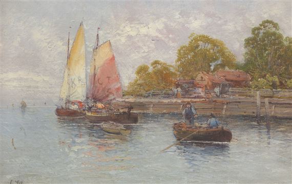 C. Wells | Boats at dock | MutualArt