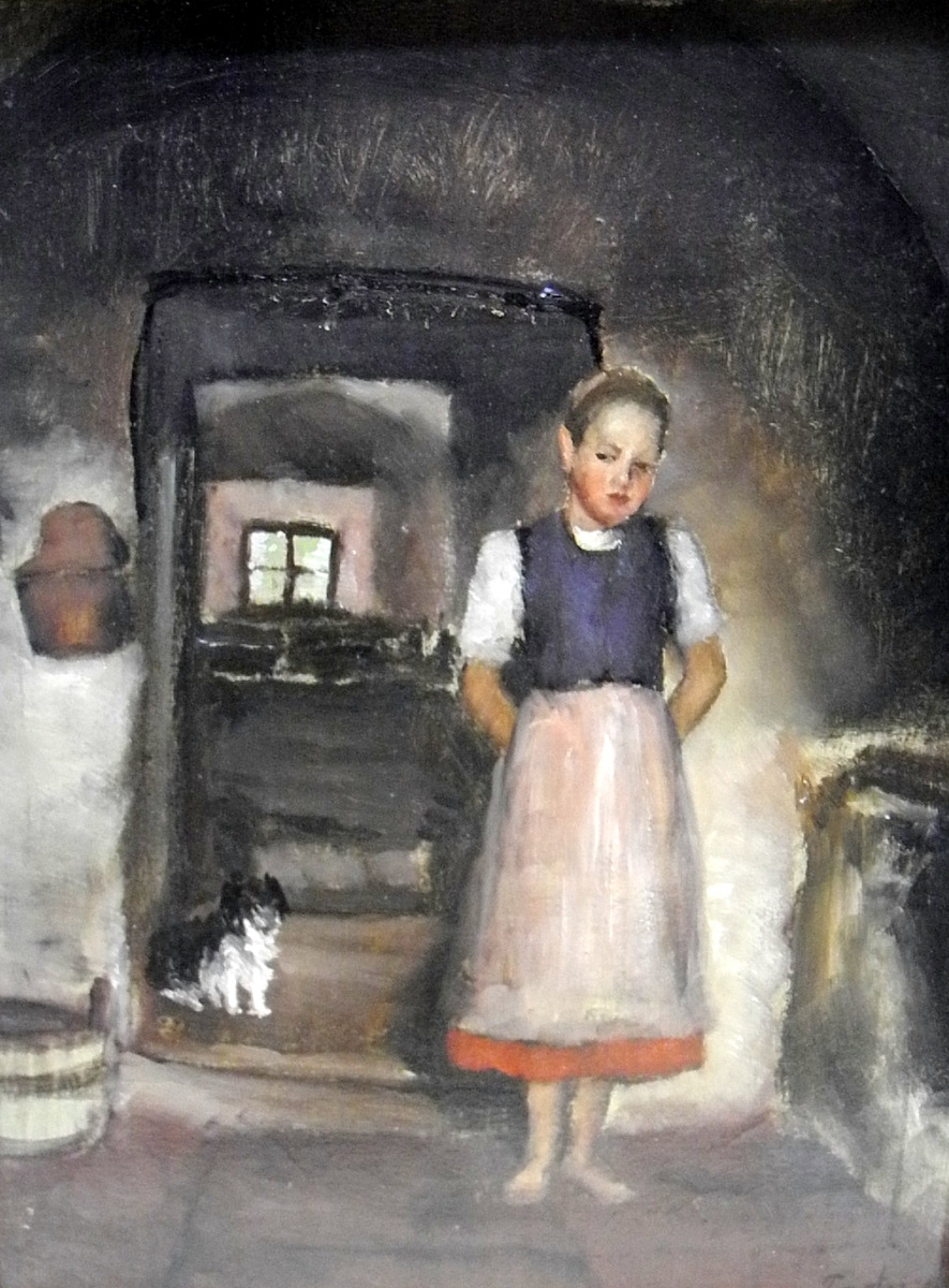 Paul Mathias Padua | Mädchen mit Hund in bäuerlicher Stube | MutualArt