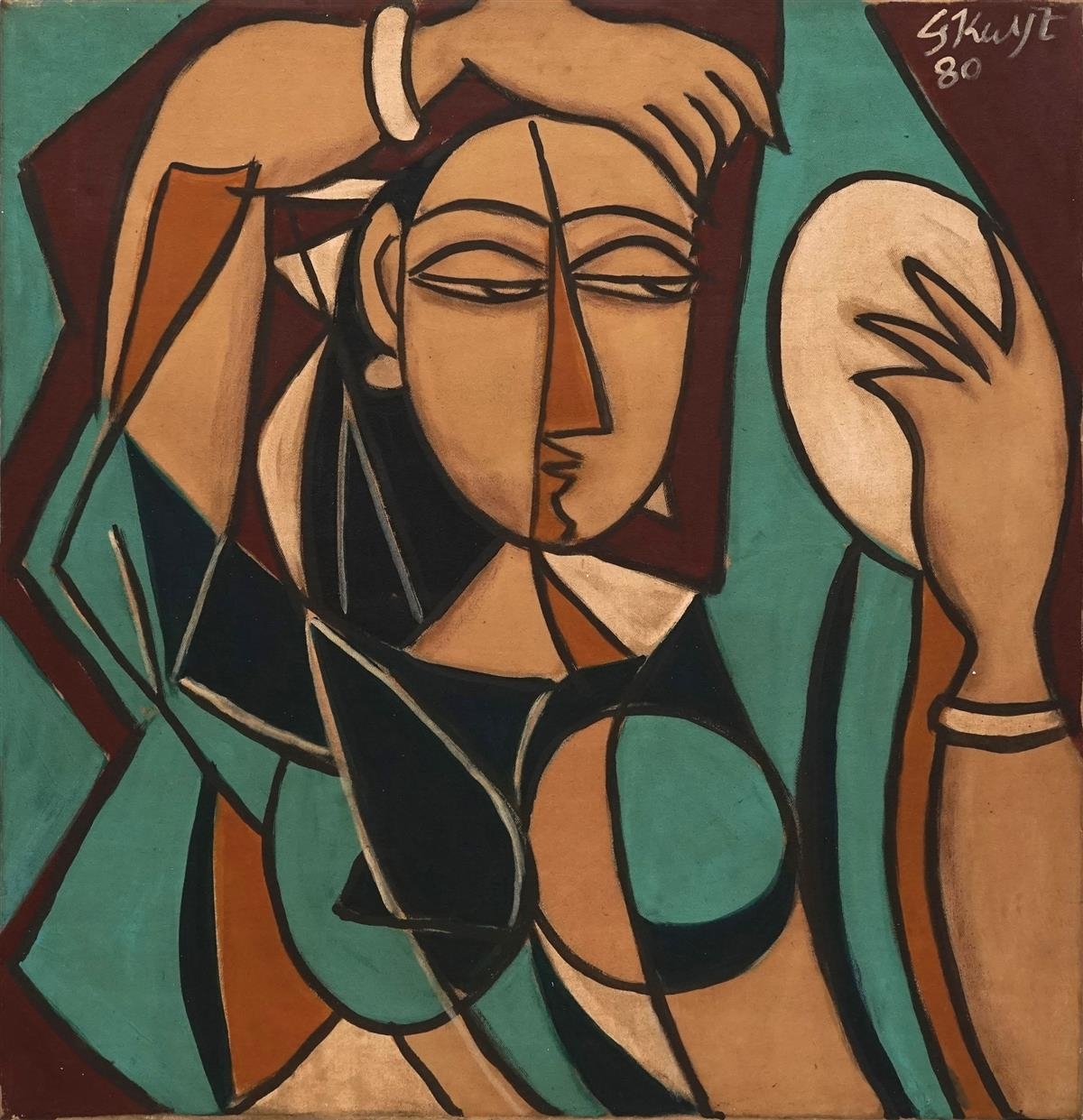 George Keyt | Woman with Mirror (1980) | MutualArt