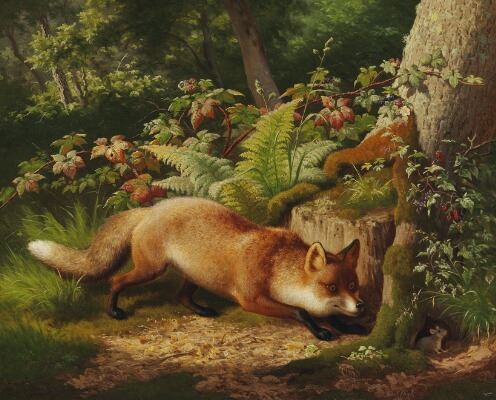 Carl Henrik Bøgh | A fox lying in wait (1870) | MutualArt