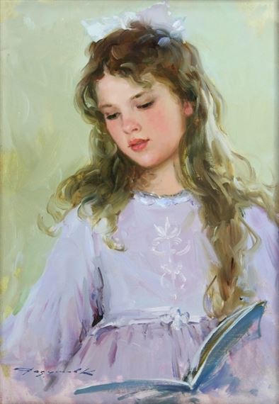 Konstantin Razumov | Portrait of a young blonde haired girl in lilac ...