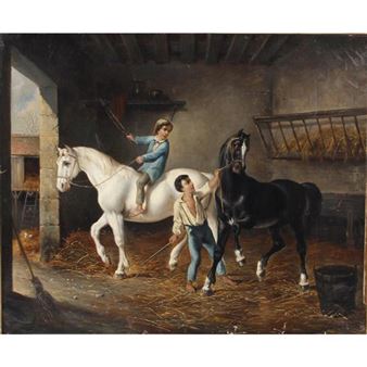 Malbranche Louis-Claude | A winter landscape with a woman and her ...