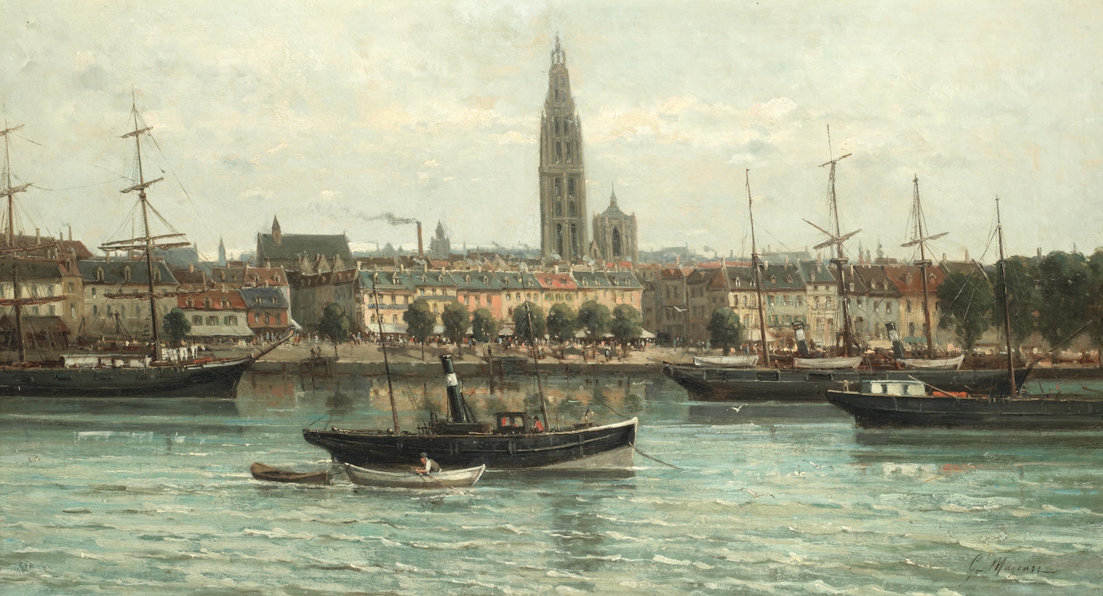 Gustave Mascart | A view of Antwerp from the Scheldt | MutualArt