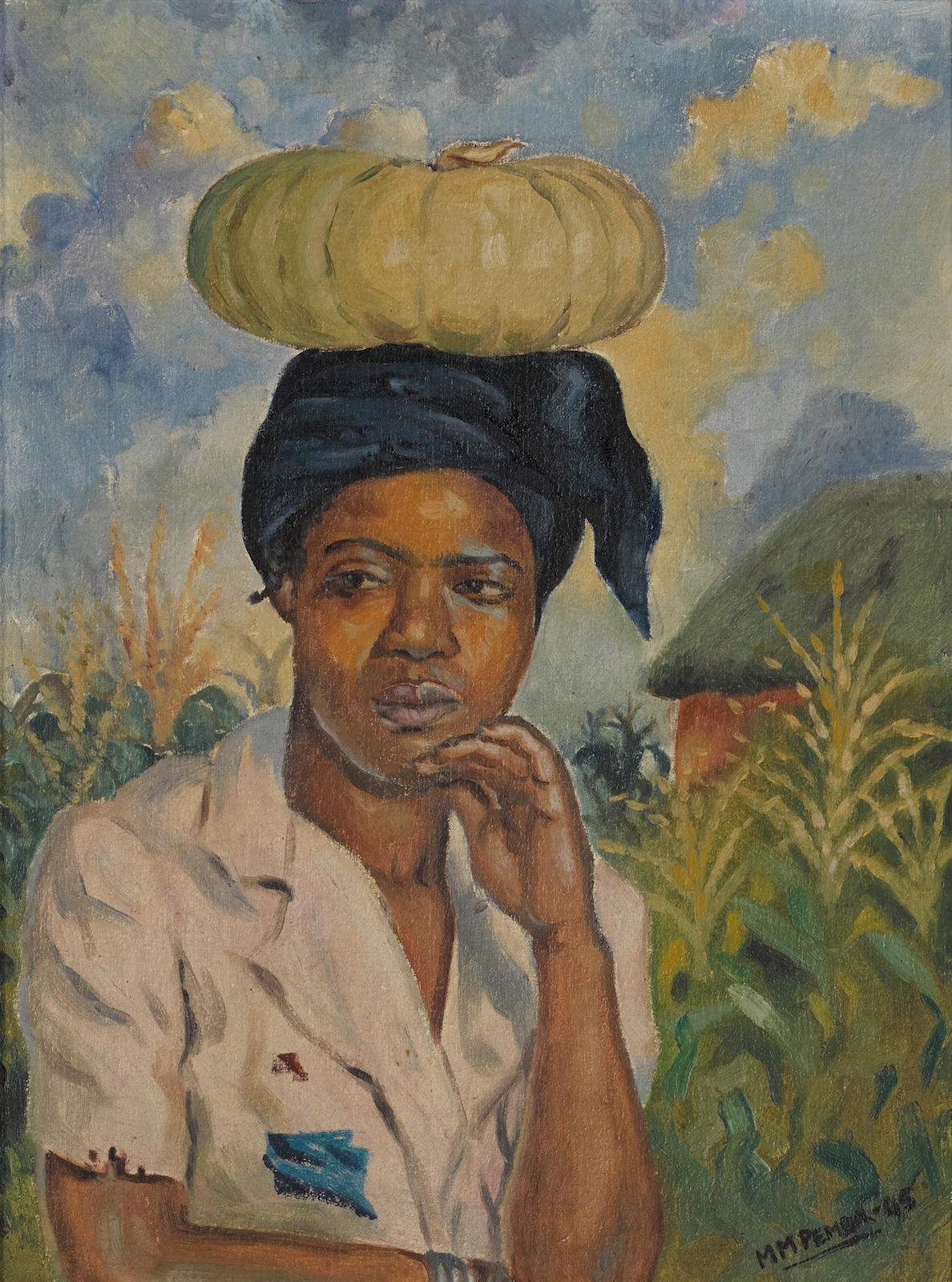 George Pemba | Portrait of a woman carrying a gourd (1945) | MutualArt