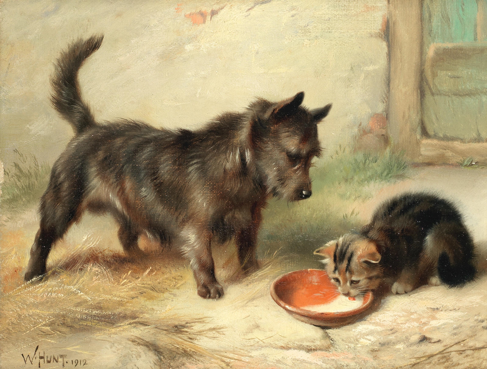 Walter Hunt | OTTERHOUNDS AND TERRIERS BY A STREAM (1933) | MutualArt