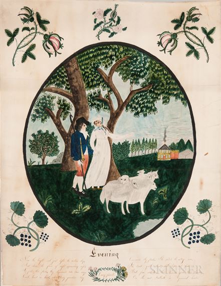 Lucy Jewett | Schoolgirl Illustrated Poem Evening (Circa 1800) | MutualArt