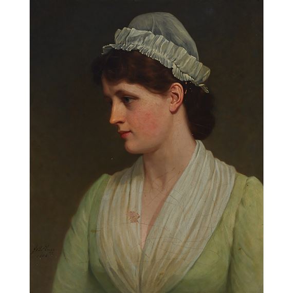 Jared Bradley Flagg | Portrait of a Young Lady in Green Wearing a ...