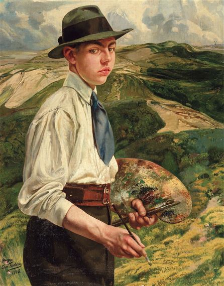 Léon Frédéric | Georges Frédéric with palette (1918) | MutualArt