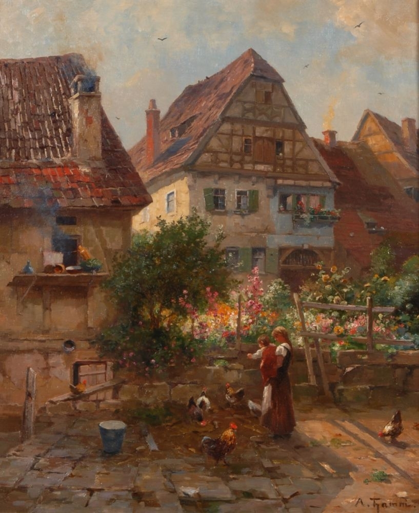 Adolf Gustav Thamm | Mutter mit Kind im Hof | MutualArt