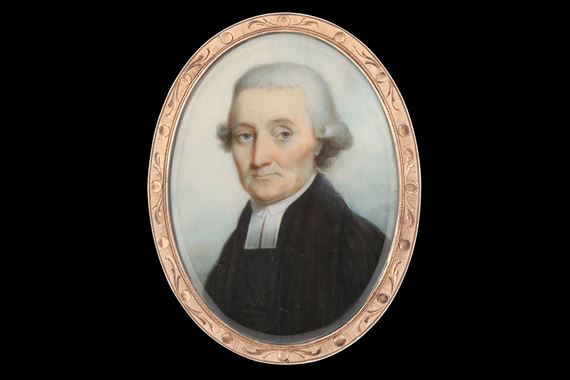 Thomas Hazlehurst | Portrait miniature of a cleric, wearing black robes ...
