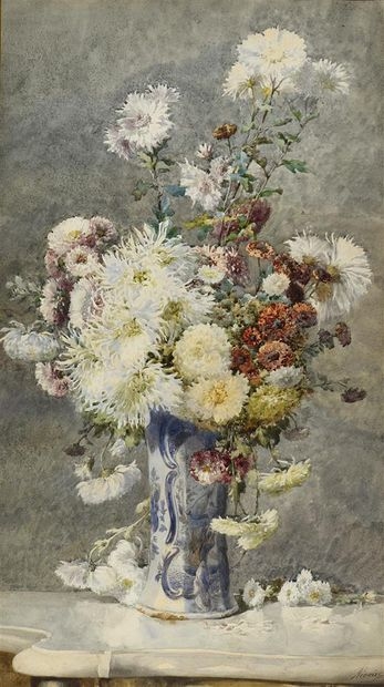 François Rivoire | 2 works: Roses trémières et dahlias | MutualArt