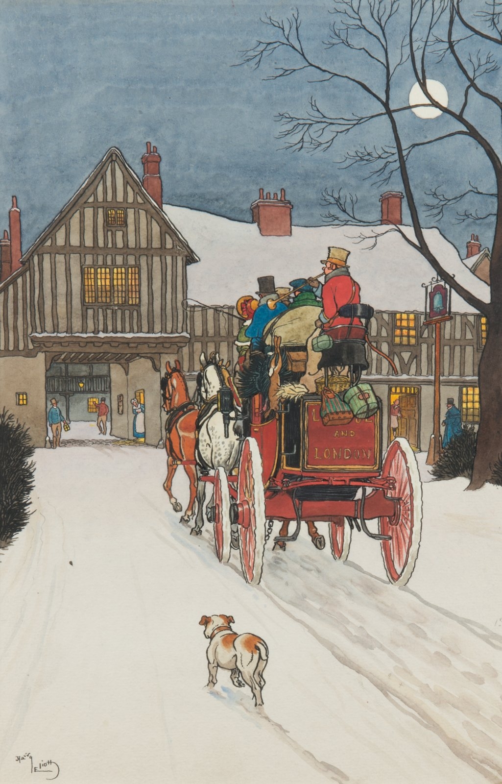 Harry Eliott | L'arrivée de la diligence à l'auberg | MutualArt