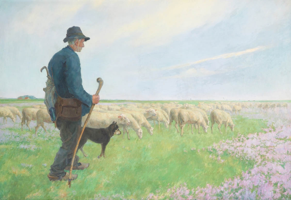 Leo Engels | Schapenherder met kudde op de heide (1925) | MutualArt