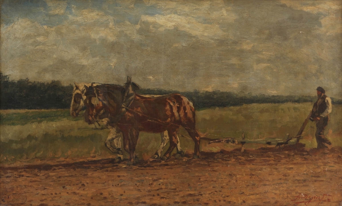 Jean-Baptiste de Greef | Boer met ploeg op het veld | MutualArt