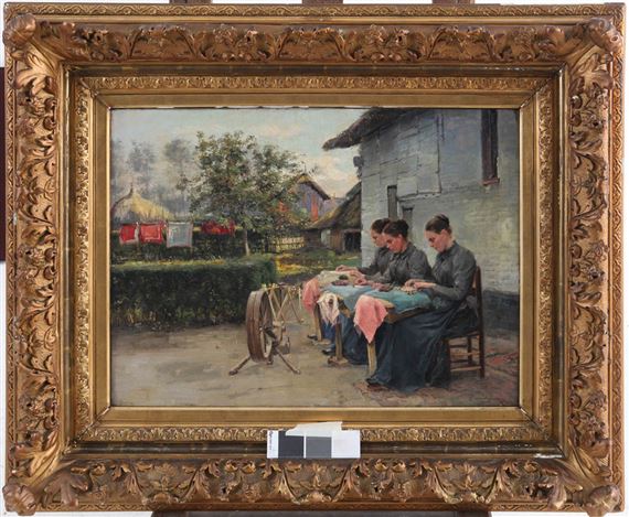 Louis Van Engelen | Kantklosters aan het werk voor de hoeve | MutualArt