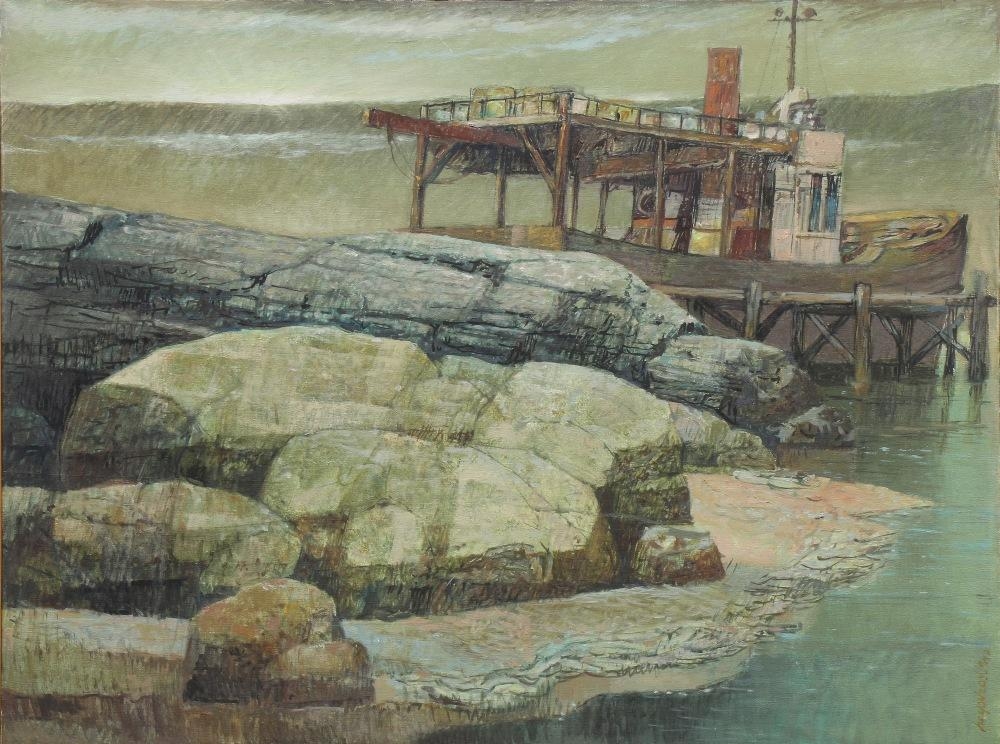 Hugo Yonzon | Dock Scene with Boat (1972) | MutualArt