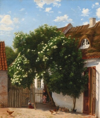 Lauritz Vilhelm Pacht | A blooming elder in a yard | MutualArt