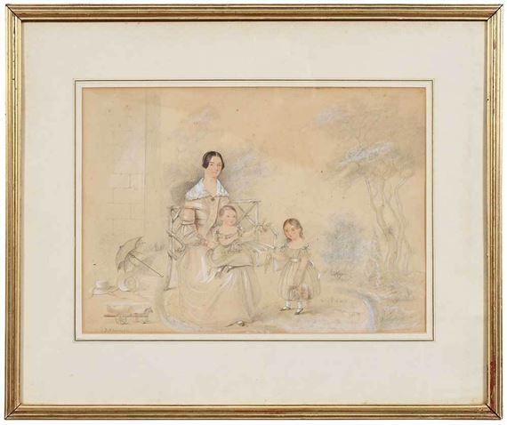 J. Harrison | Woman and Two Children in a Garden (Circa 1860) | MutualArt