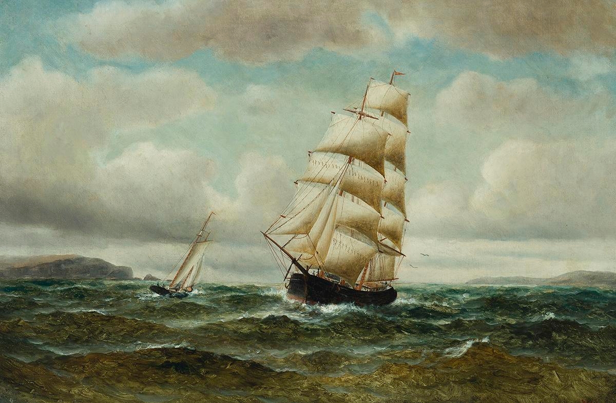 William Alexander Coulter | A ship and sloop off the coast in rough ...
