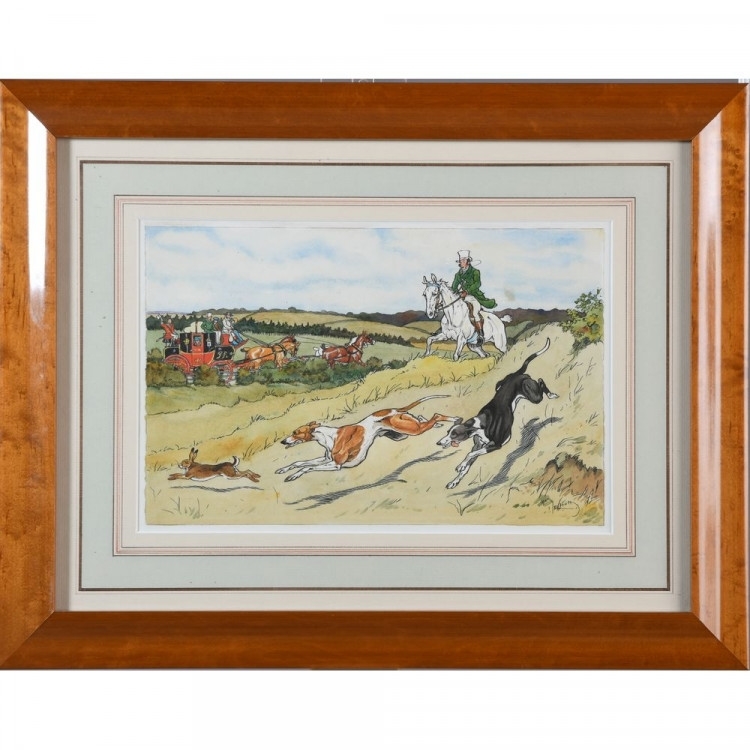 Harry Eliott | La chasse à courre au lièvre avec une diligence | MutualArt