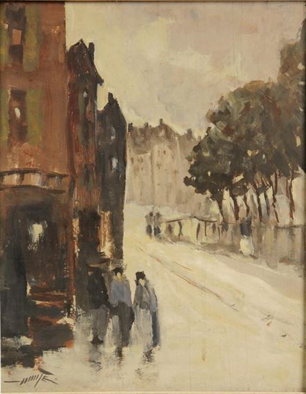 David W. White | Quebec Street Scene with Figures and Park | MutualArt