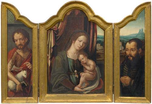 Jan Gossaert | Triptych with a depiction of the The Madonna and Child, John the Baptist and a ...
