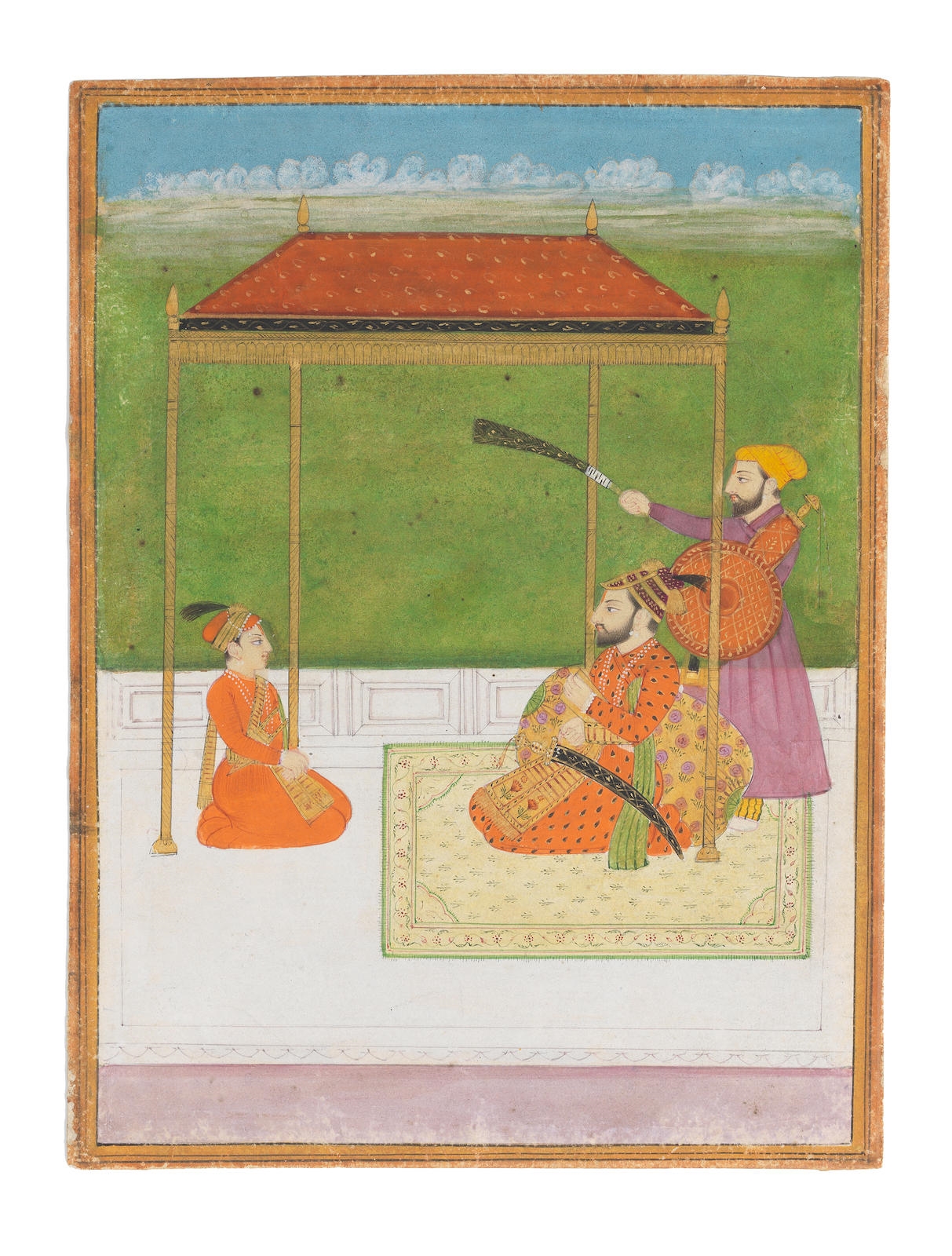 Punjab School, 19th Century | Guru Nanak seated on a terrace with Bala and Mardana | MutualArt