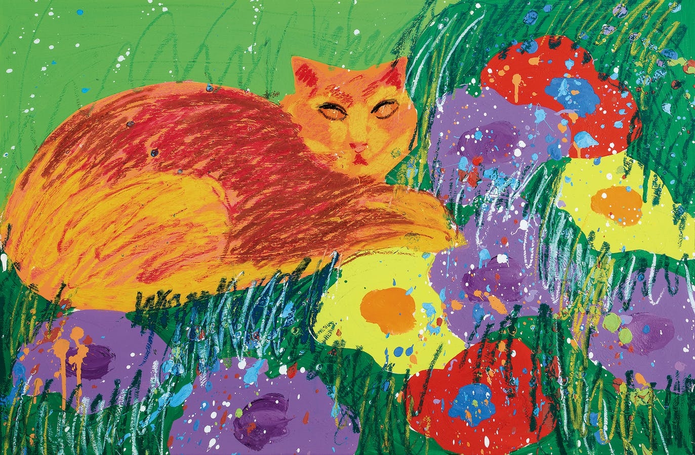 Walasse Ting | Cat in the Garden (1978) | MutualArt