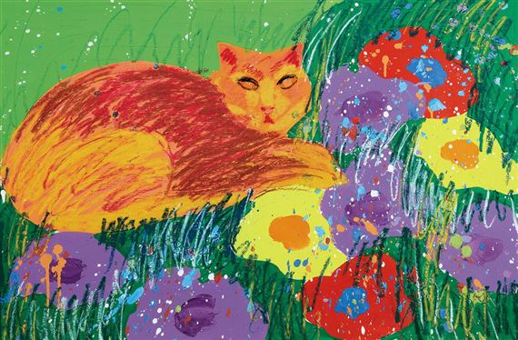 Walasse Ting | Cat in the Garden (1978) | MutualArt
