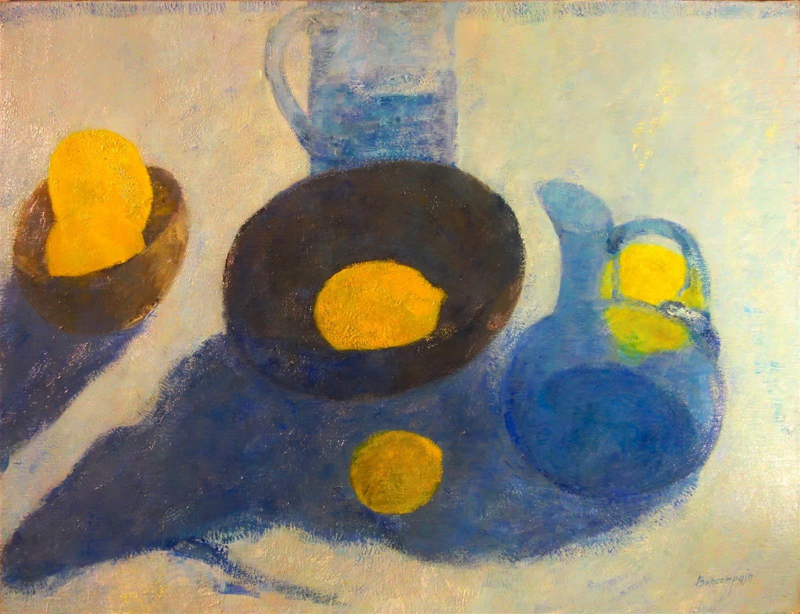 Pierre Boncompain | Lemons on the blue tablecloth | MutualArt