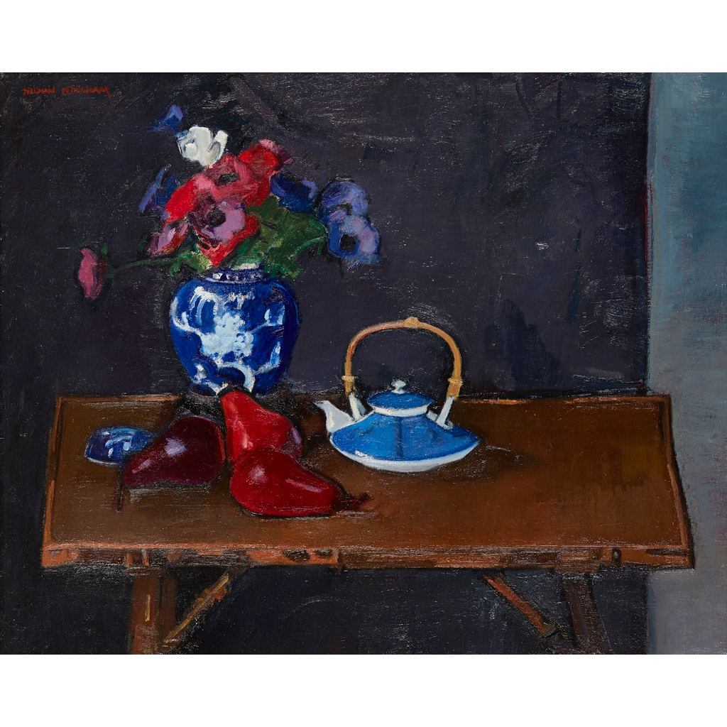 Norman Kirkham | STILL LIFE OF FLOWERS IN A BLUE AND WHITE VASE | MutualArt
