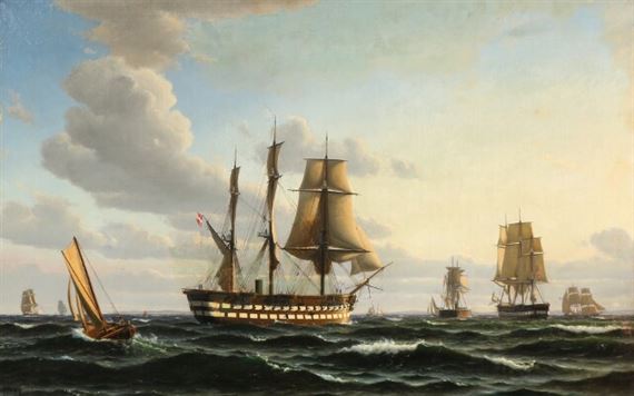 Christian Blache | Seascape with Danish Ships in a Busy Strait (1885 ...