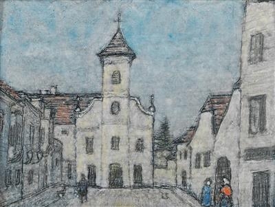 Lisel Salzer | A square and a church in a village | MutualArt
