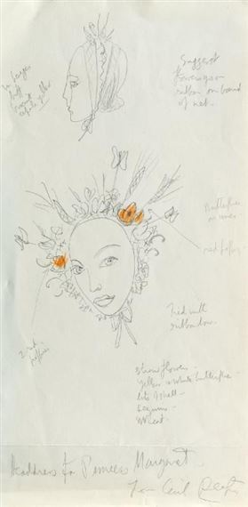 Cecil Beaton | Sketch of a headdress for Princess Margaret | MutualArt