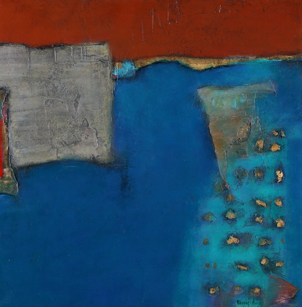 Umi Dachlan | Abstrak Bidang Biru Dengan Bongkahan Emas (1990) | MutualArt