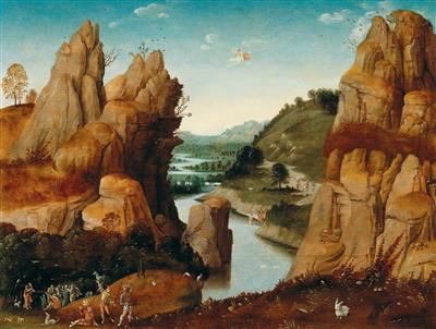 Joachim Patinir | A rocky landscape with scenes from the life of Saint John the Baptist | MutualArt