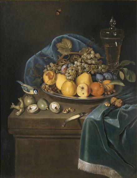 Jacob Samuel Beck | Still life of fruit, with rabbit and sparrow ...