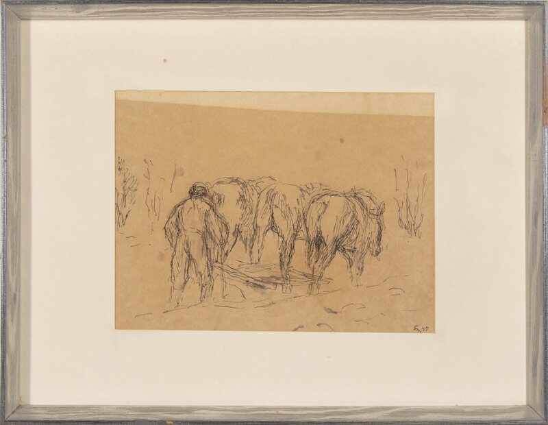 Lauritz Martin Mikkelsen | Plowing scene and cows on the field | MutualArt