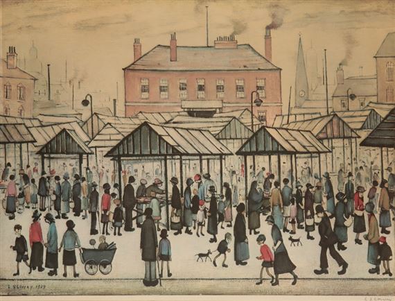 Laurence Stephen Lowry | 'Market Scene in a Northern Town' | MutualArt