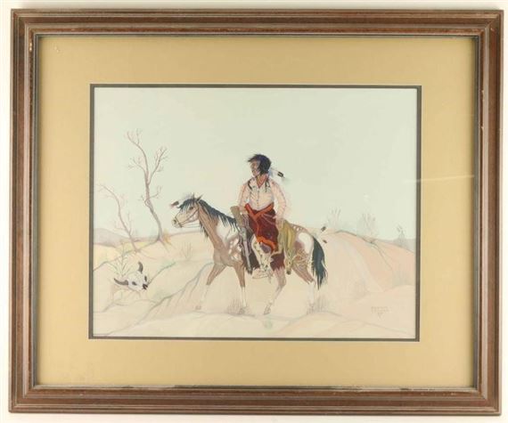 Bronson Edwards | Untitled depicting an Indian on horseback | MutualArt