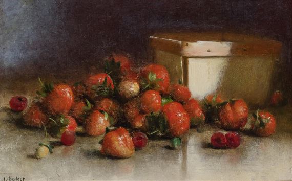 Joseph Decker | Still Life of Strawberries and Basket | MutualArt