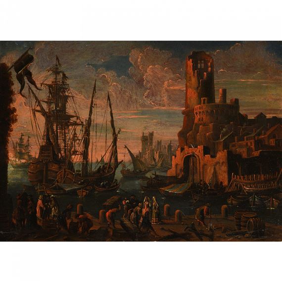 French School, 18th Century | Scène de port animé de marchands | MutualArt